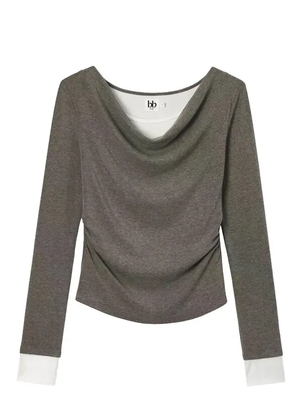 B+AB Cowl-neck Layered T-shirt - Grey