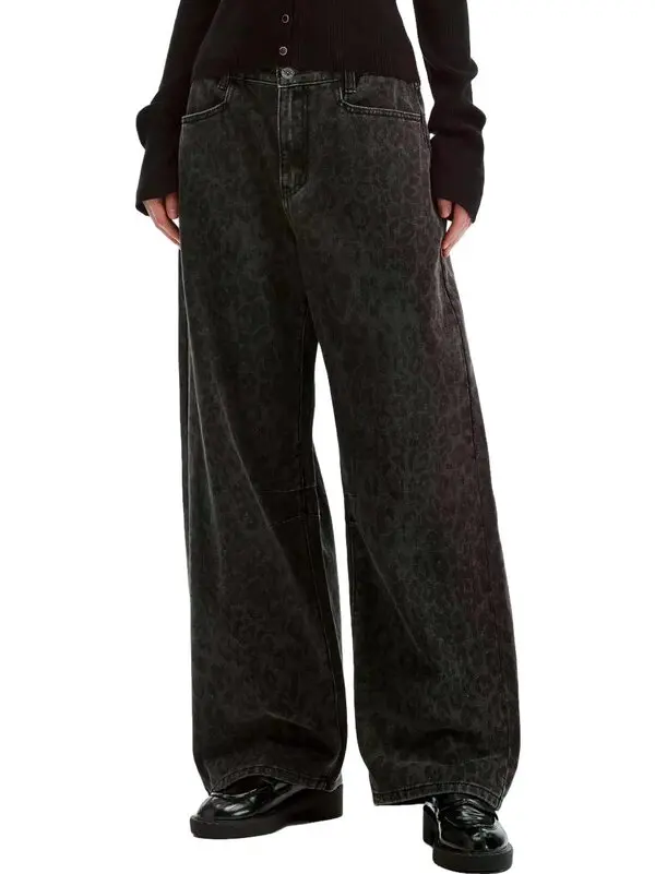 TOUT A COUP Leopard-print Wide-leg Jeans - Grey