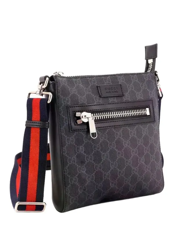 Gucci Web Strap Front Zip Messenger Bag Gg Coated Canvas Small Crossbody Bag - Black
