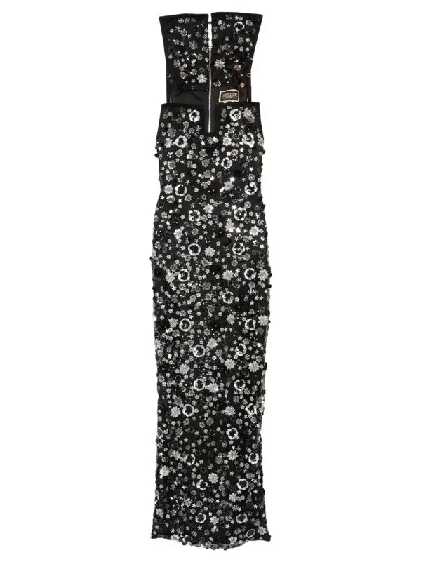 MITILIANE COUTURE Floral-embroidered Sequin-embellished Dress - Black