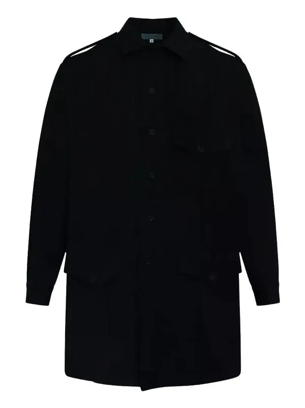 Yohji Yamamoto Pinstripe-pattern Epaulette Coat - Black