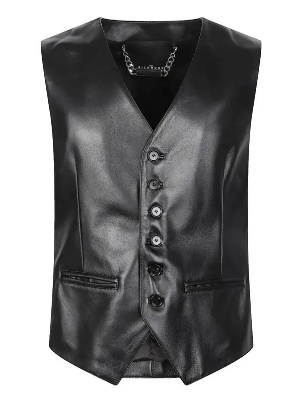 John Richmond Leather Waistcoat - Black