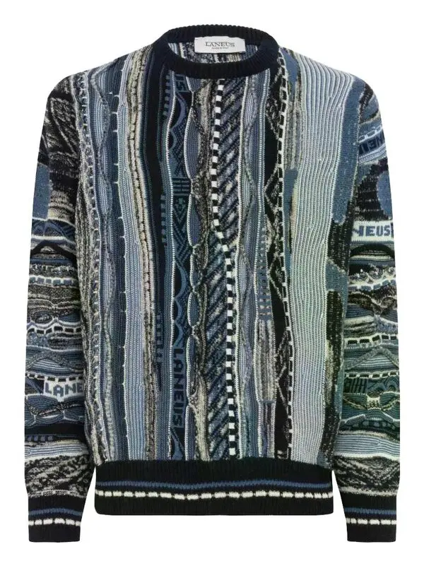 LANEUS Jacquard-knit Boxy Sweater - Blue