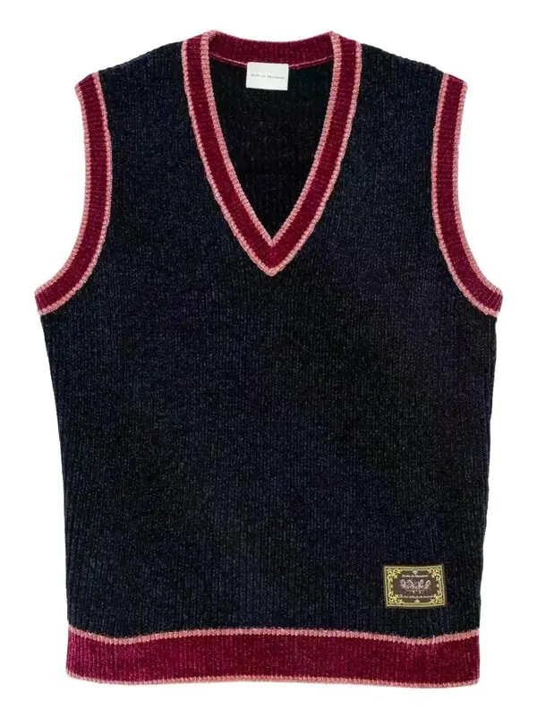 Drole De Monsieur Horse-patch V-neck Vest - Blue