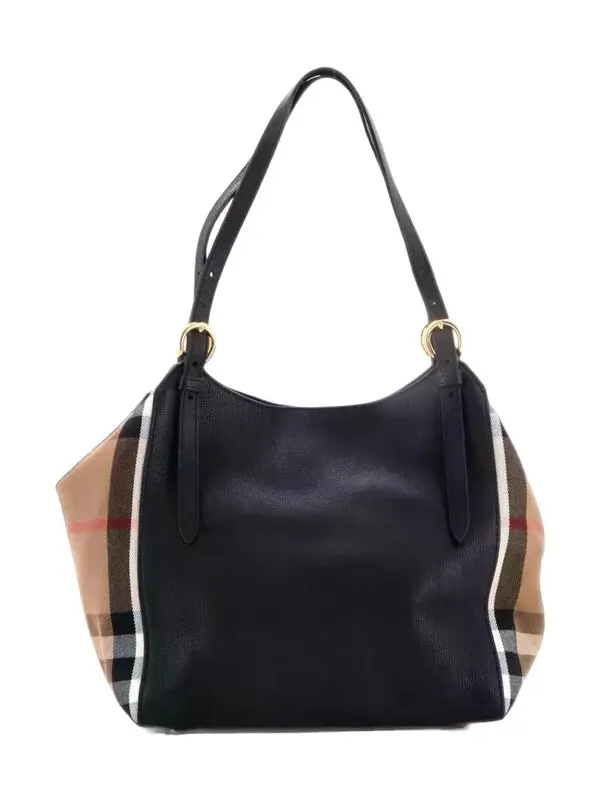 Burberry Canterbury Leather And House Check Canvas Small Tote Bag - Black
