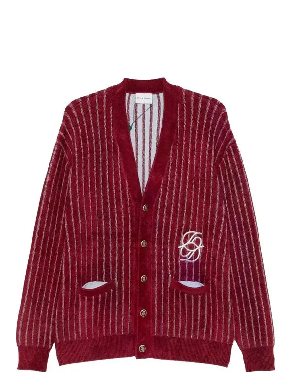 Drole De Monsieur Mirror Monogram Pinstripe Cardigan - Red