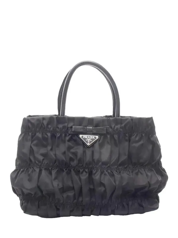 Prada 2013-2026 Tessuto Gaufre Bow Handbag - Black