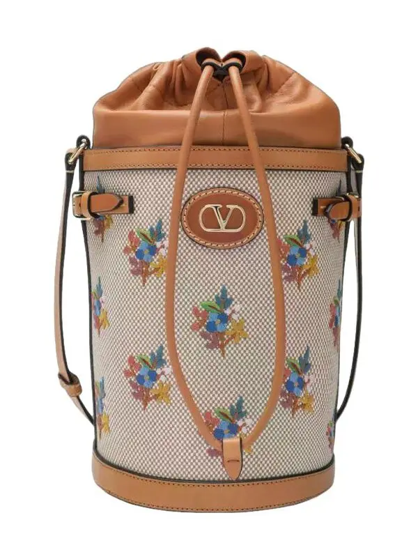Valentino Garavani Antibes Vlogo Signature Floral-embroidered Bucket Bag - Neutrals