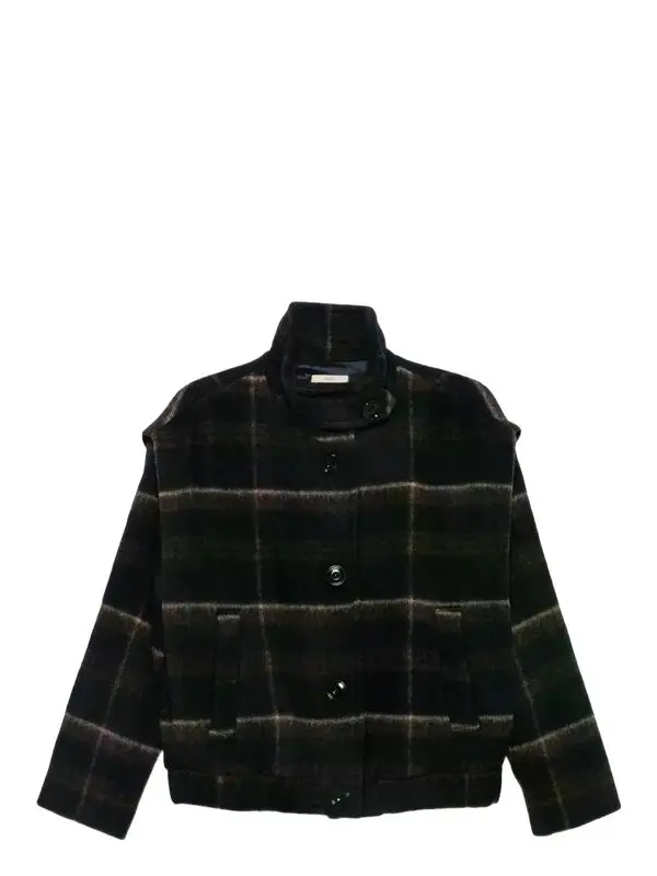SESSUN Check-pattern Button-up Jacket - Black