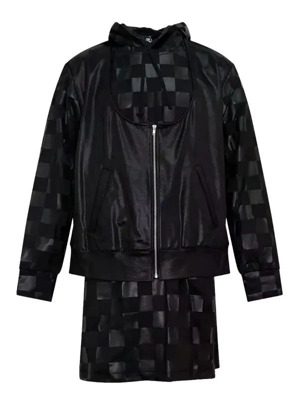 Comme Des Garçons Checkerboard-pattern Layered-effect Hoodie - Black