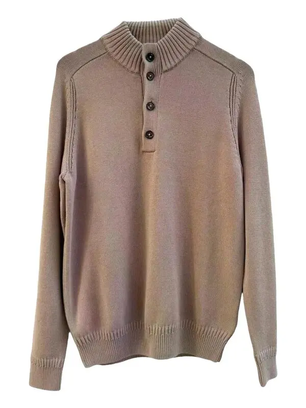 DIKTAT Button-up Funnel-neck Sweater - Brown