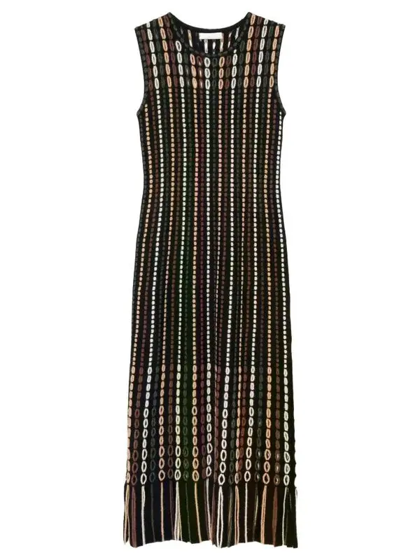 Ulla Johnson Amina Geometric-pattern Fringed Midi Dress - Black