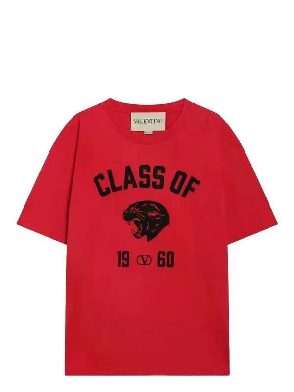 Valentino Garavani Cotton T-shirt With Panther Print - Red