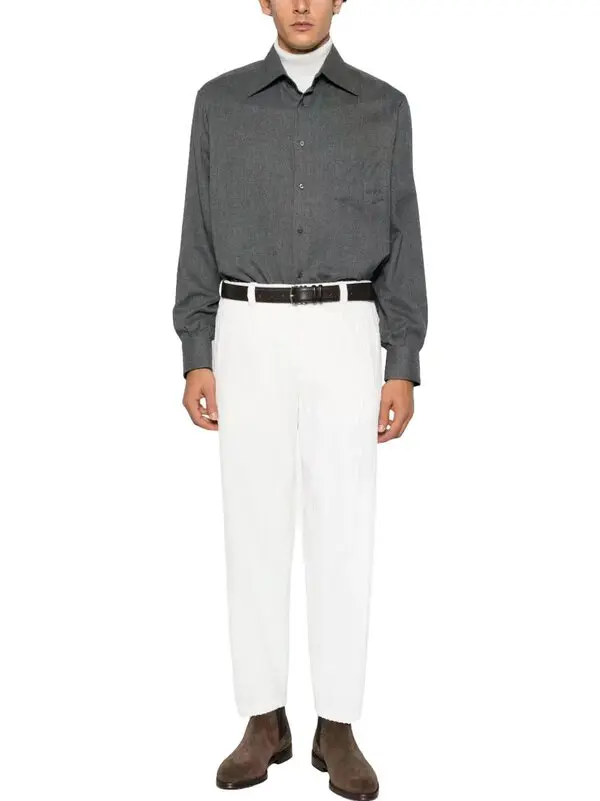 Brunello Cucinelli Herringbone-pattern Chest-pocket Shirt - Grey