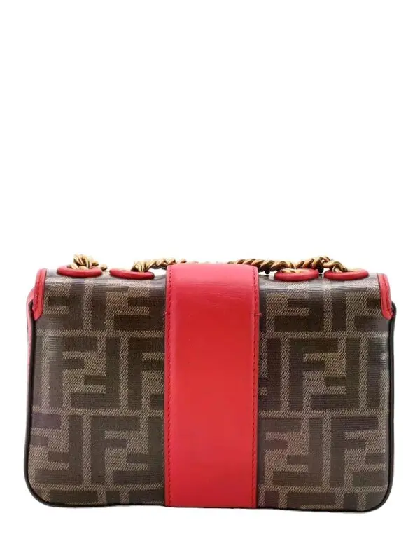 Fendi Ff Logo Stamp Flap Bag Zucca Coated Canvas With Leather Mini Crossbody Bag - Red