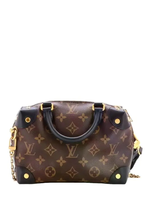 LOUIS VUITTON Petite Malle Souple Handbag Monogram Canvas With Leather Shoulder Bag - Brown