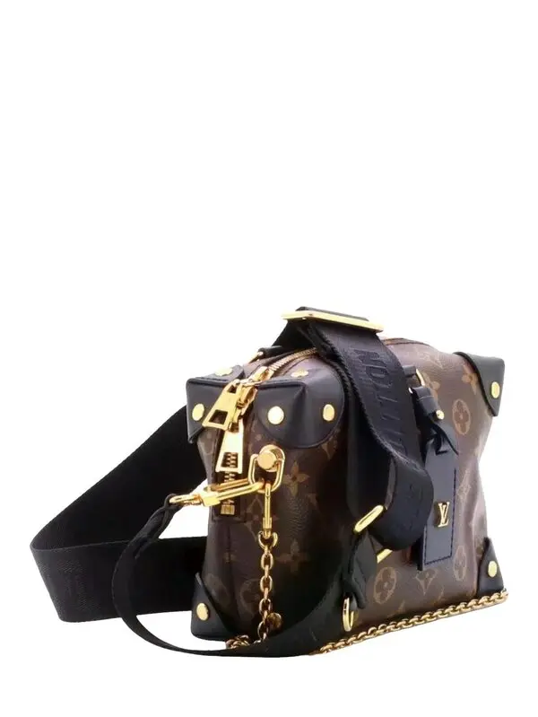 LOUIS VUITTON Petite Malle Souple Handbag Monogram Canvas With Leather Shoulder Bag - Brown