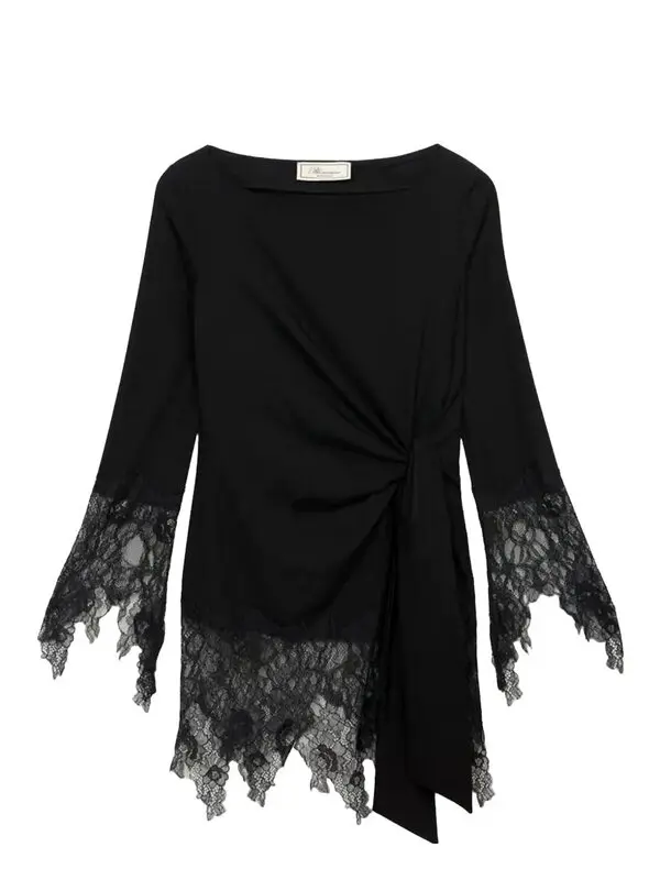 Blumarine Lace-trim Knotted Blouse - Black