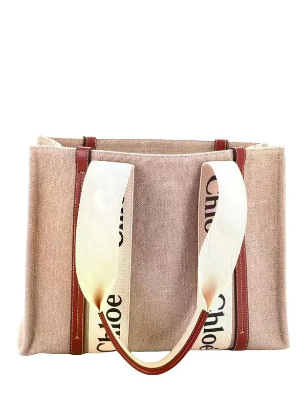 Chloé Woody Canvas With Leather Medium Tote Bag - Neutrals