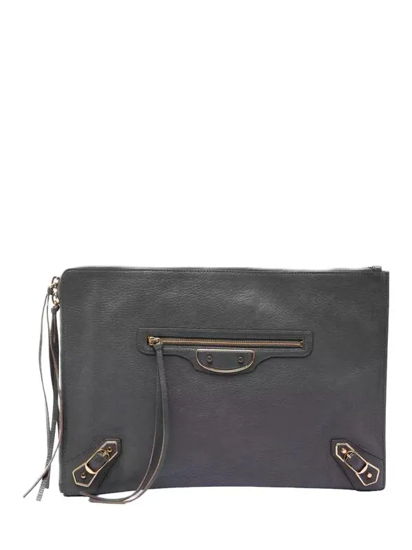 Balenciaga 2016 Goatskin Motocross Classic Metallic Edge Clutch Bag - Grey