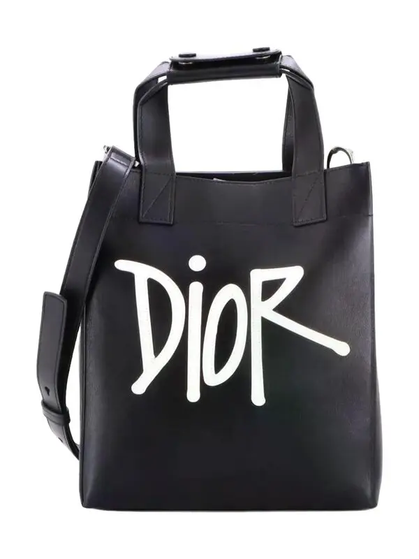 Dior X Shawn Stussy D- Leather With Applique Small Tote Bag - Black