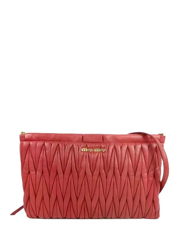 Miu Miu Matelassé Leather Clutch Bag - Red