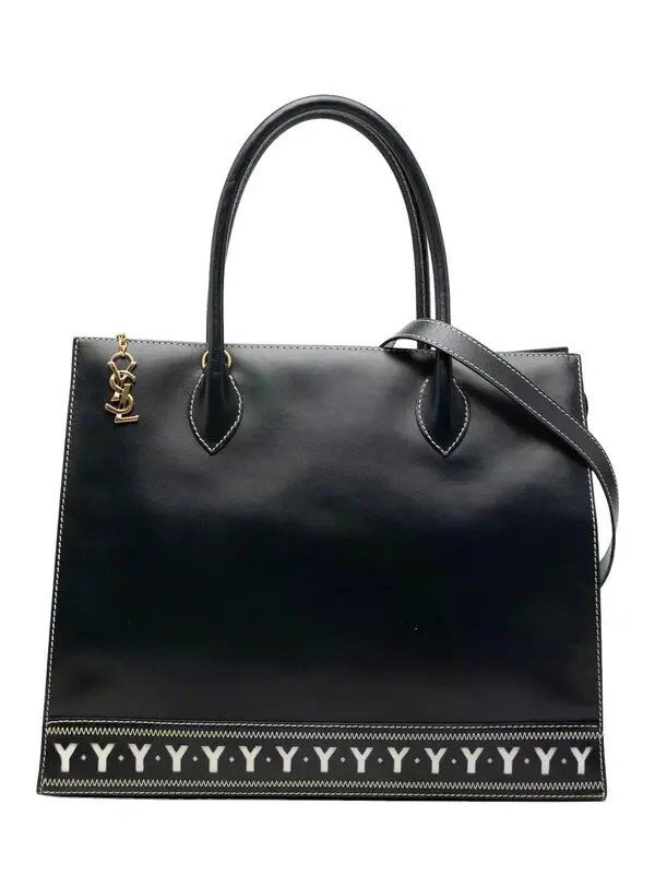 Saint Laurent 20th Century Calfskin Y Cut Out Tote Satchel - Black