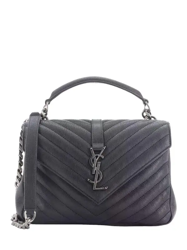 Saint Laurent Classic Monogram College Bag Matelasse Chevron Leather Medium Crossbody Bag - Black
