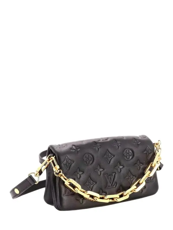 LOUIS VUITTON Convertible Coussin Pochette Monogram Embossed Lambskin Shoulder Bag - Black