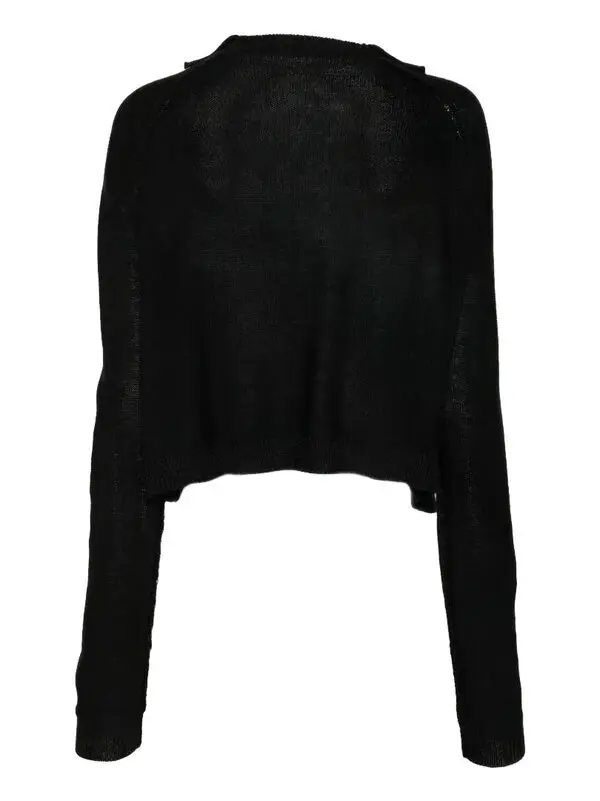 Y’s Collared Contrast Detail Cardigan - Black