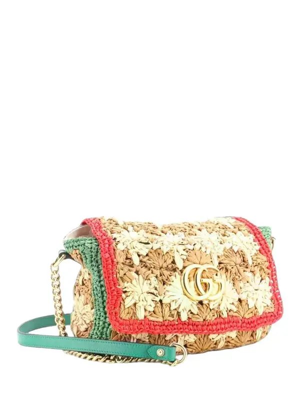 Gucci Gg Marmont Flap Bag Raffia Small Shoulder Bag - Green