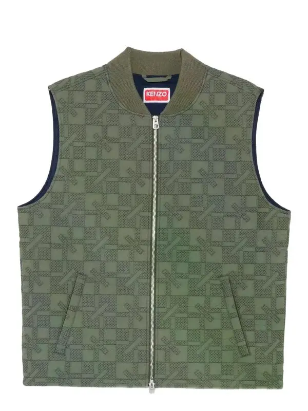 Kenzo Geometric-quilted Zip-up Gilet - Green