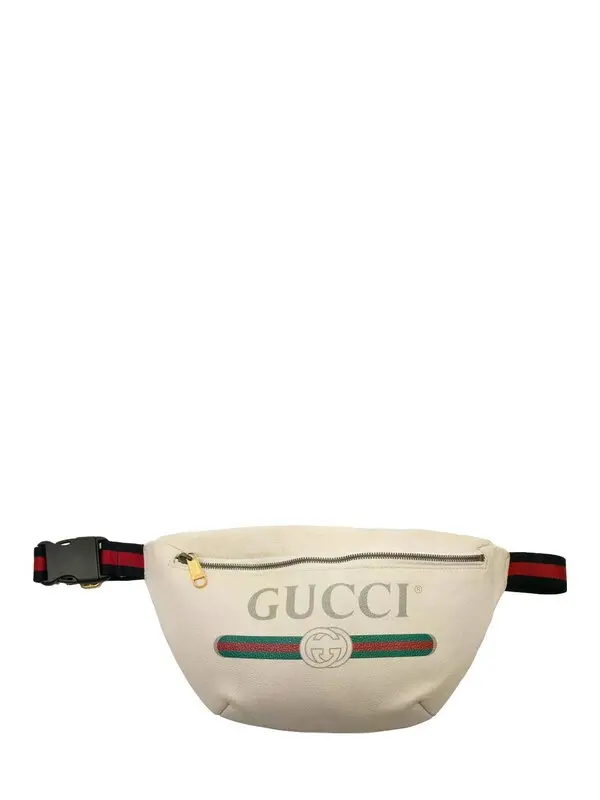 Gucci 2000-2015 Grained Calfskin Logo Belt Bag - White
