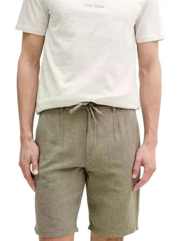Lindbergh Herringbone-weave Drawstring Shorts - Green