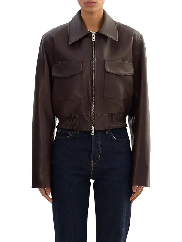 LAMARQUE Perry Leather Bomber Jacket - Mahogany