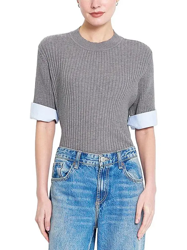Central Park West Sienna Shirt Cuff Sweater - Grey