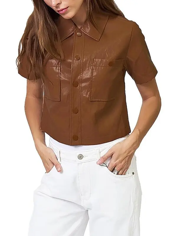 Central Park West Quinn Cropped X Sweater Jacket - Saddle Brown