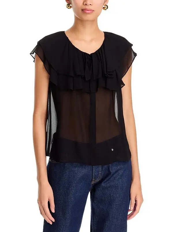 Paige Lucia Sheer Ruffled Blouse - Black