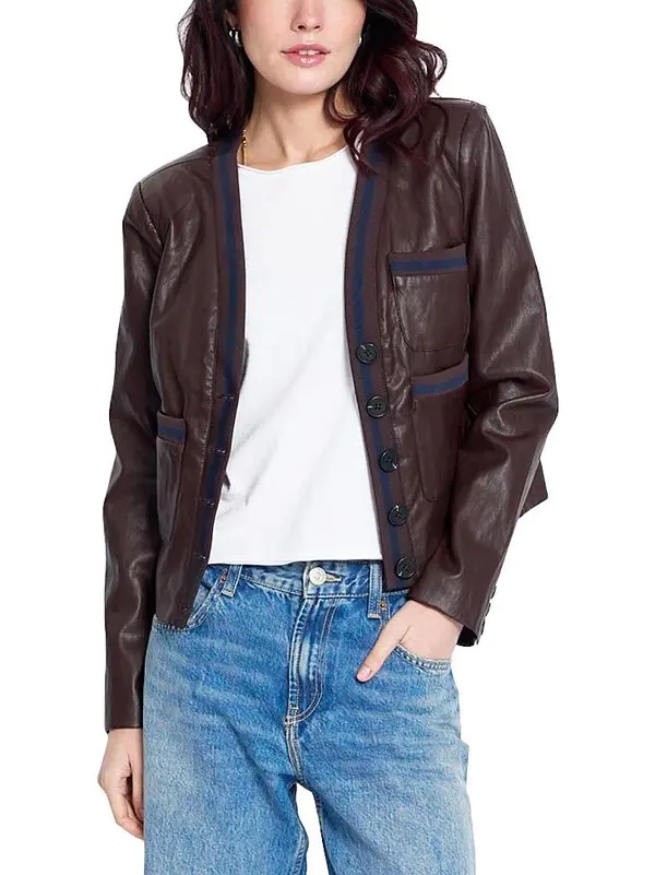Central Park West Hazel Ribbed Trim Jacket - Chocolate Brown