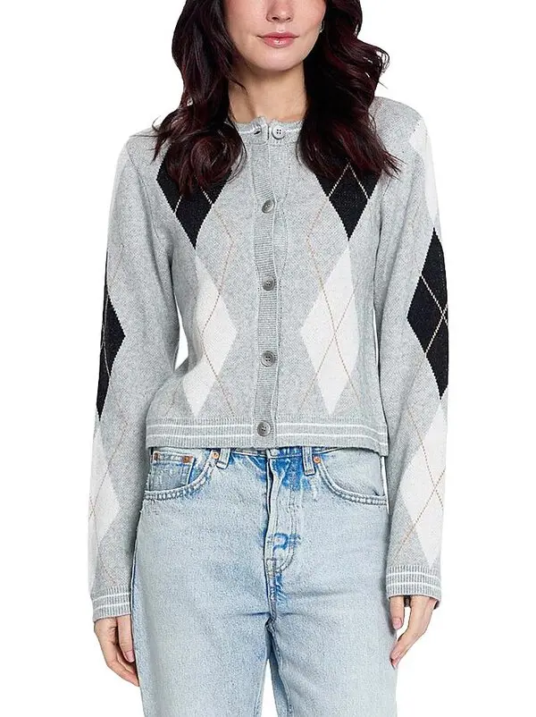 Central Park West Astrid Argyle Cardigan - Grey Combo
