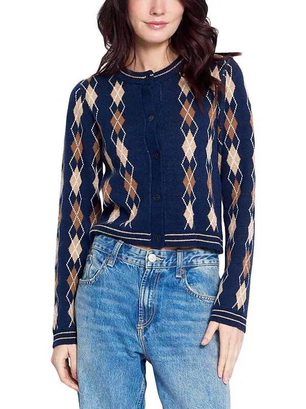 Central Park West Astrid Argyle Cardigan - Navy Combo