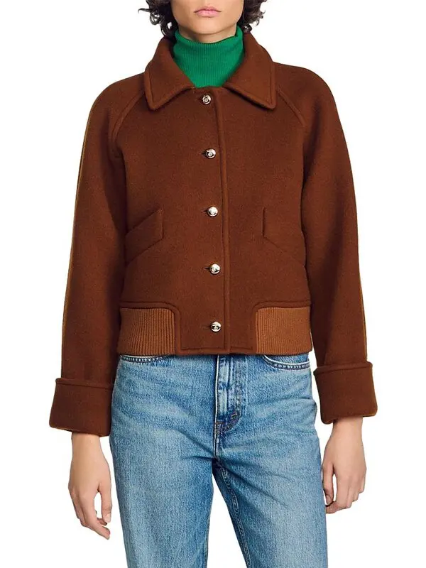 Sandro Anderson Wool Blend Short Coat - Camel