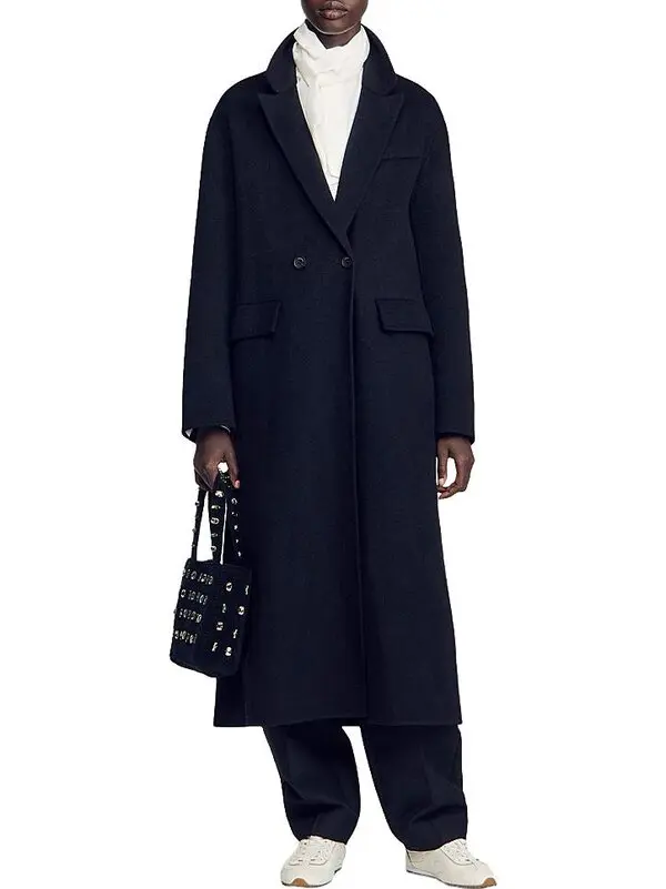 Sandro Reed Double Faced Wool Coat - Black