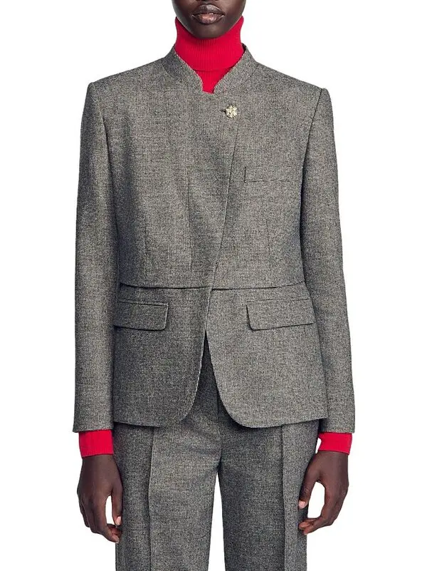 Sandro Vannina Band Collar Suit Jacket - Grey