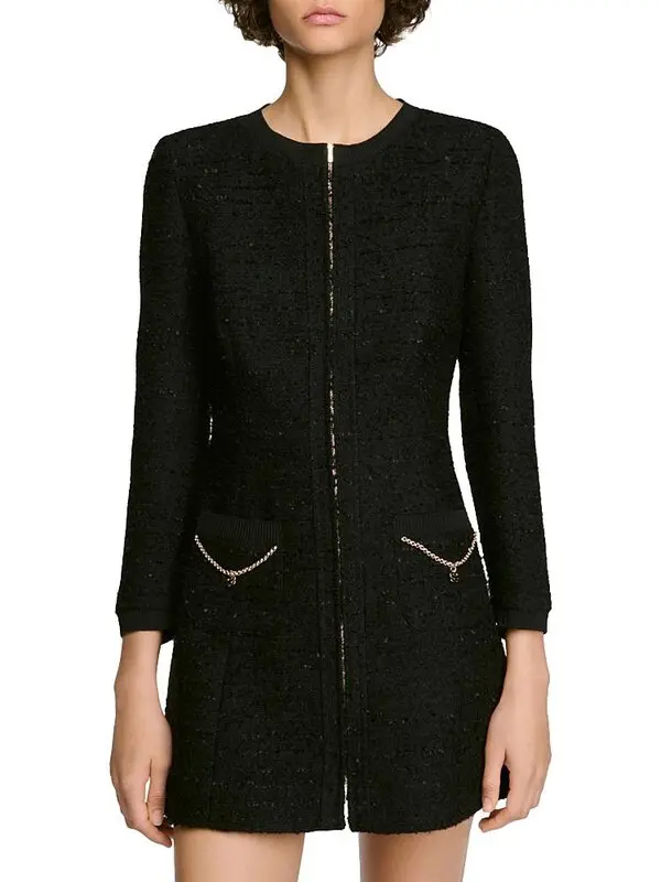 Sandro Axelle Tweed Chain Trim Mini Dress - Black