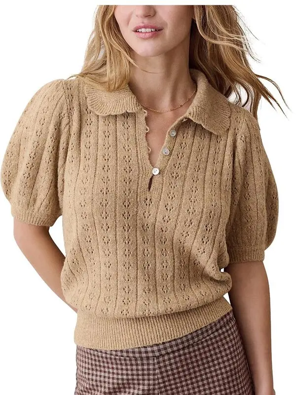 Marine Layer Sophie Collared Sweater - Taupe