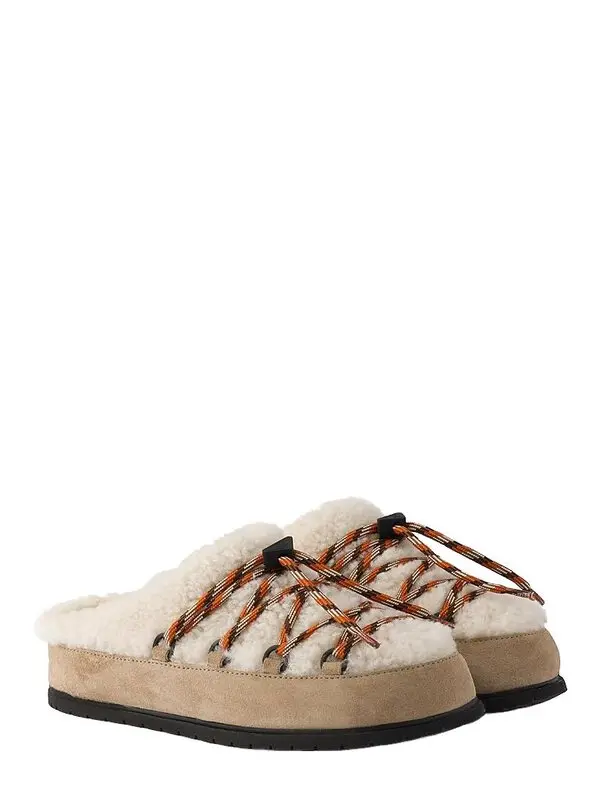 Prada Suede And Shearling Mules - Desert Beige
