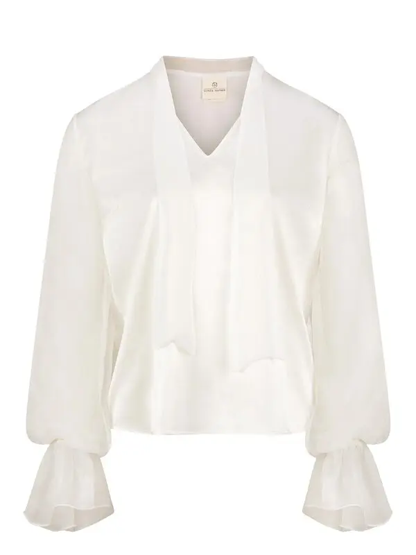 GUNDA HAFNER LTD Cream Silk Blouse With Sheer Sleeve - White