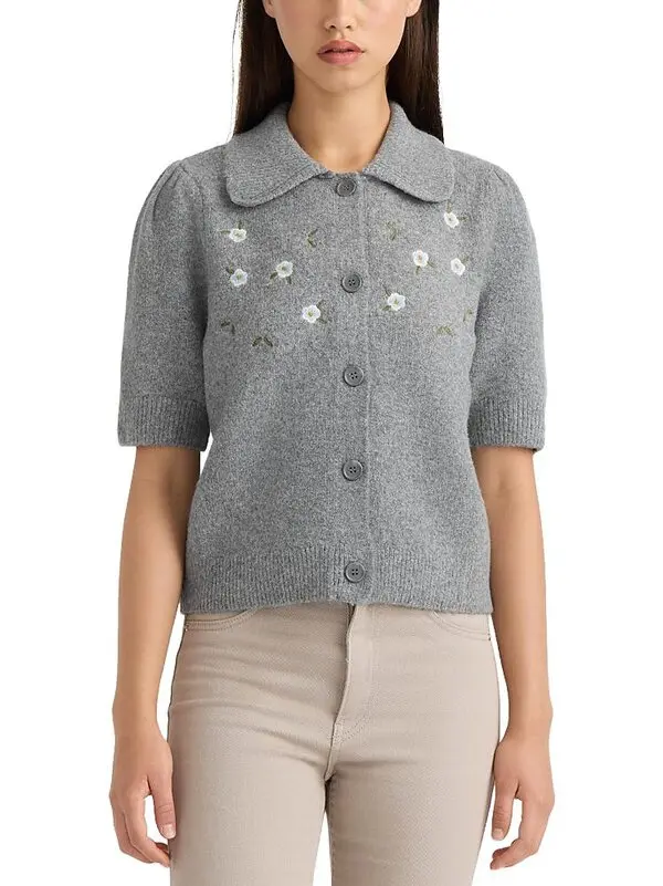 NVLT Embroidered Short Sleeve Sweater - Medium Grey Mix
