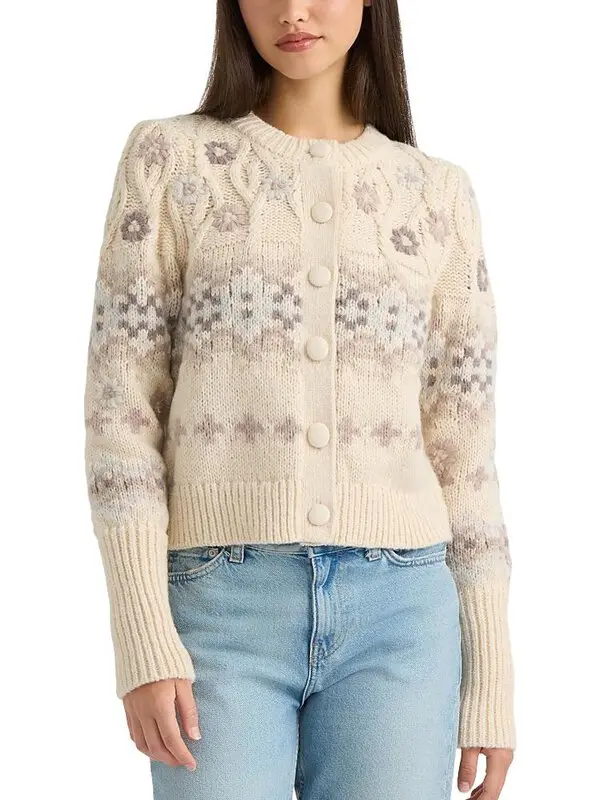 NVLT Embroidered Cable Knit Cardigan Sweater - Marshmallow